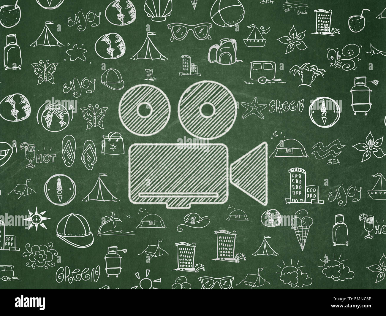 Travel concept: Camera on School Board background Stock Photo - Alamy