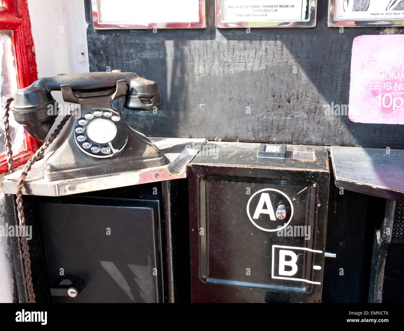Vintage Telephone Box with old phone. England. UK Stock Photo - Alamy
