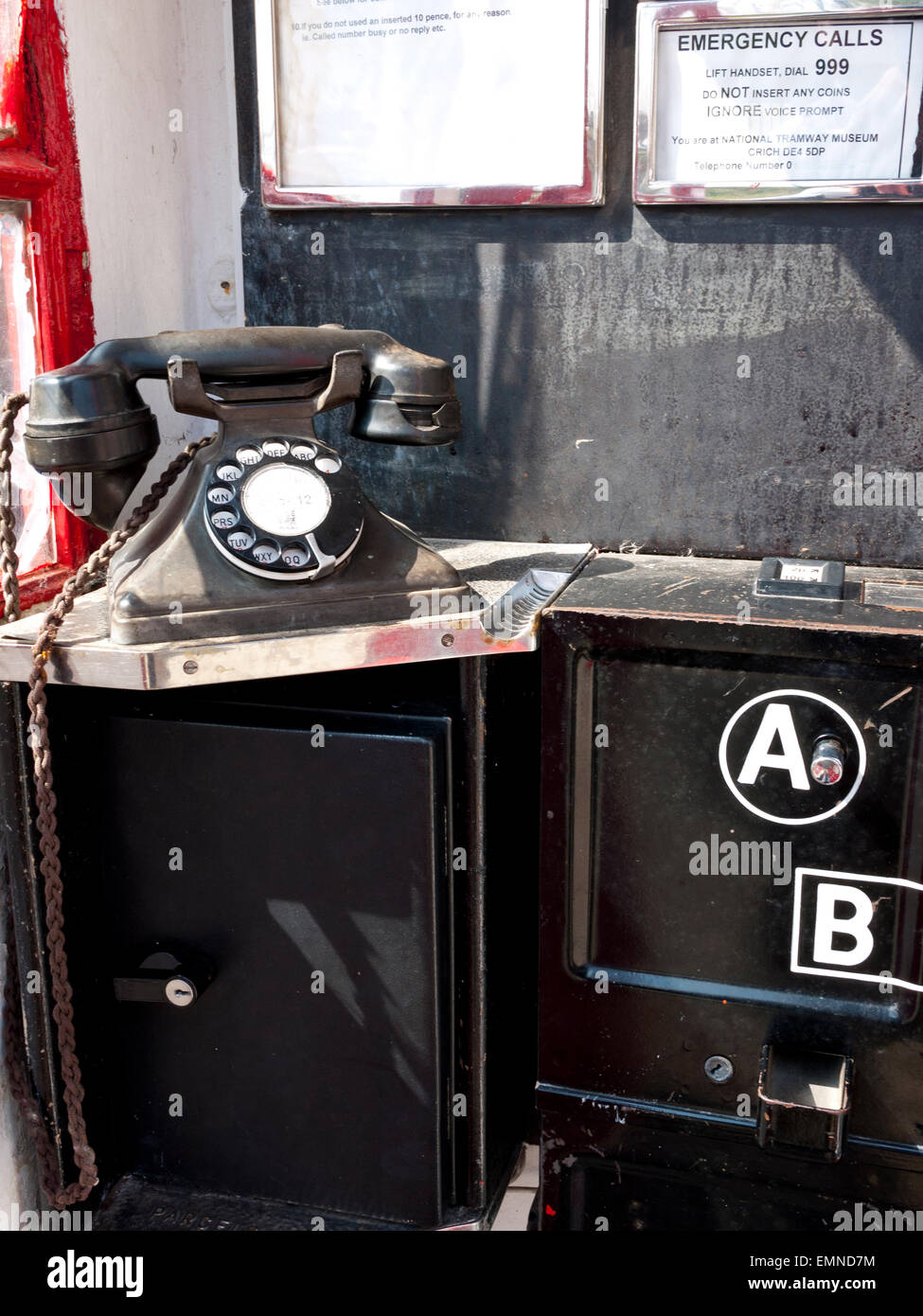 Vintage Telephone Box with old phone. England. UK Stock Photo - Alamy