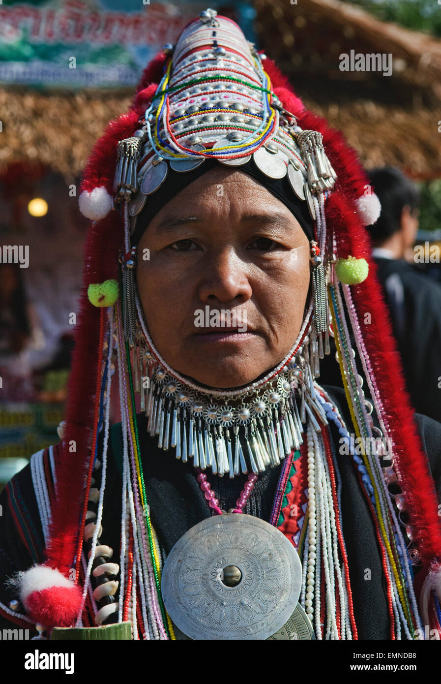 Portrait of an Akha woman during a festival in Doi Mae Salong, Thailand ...