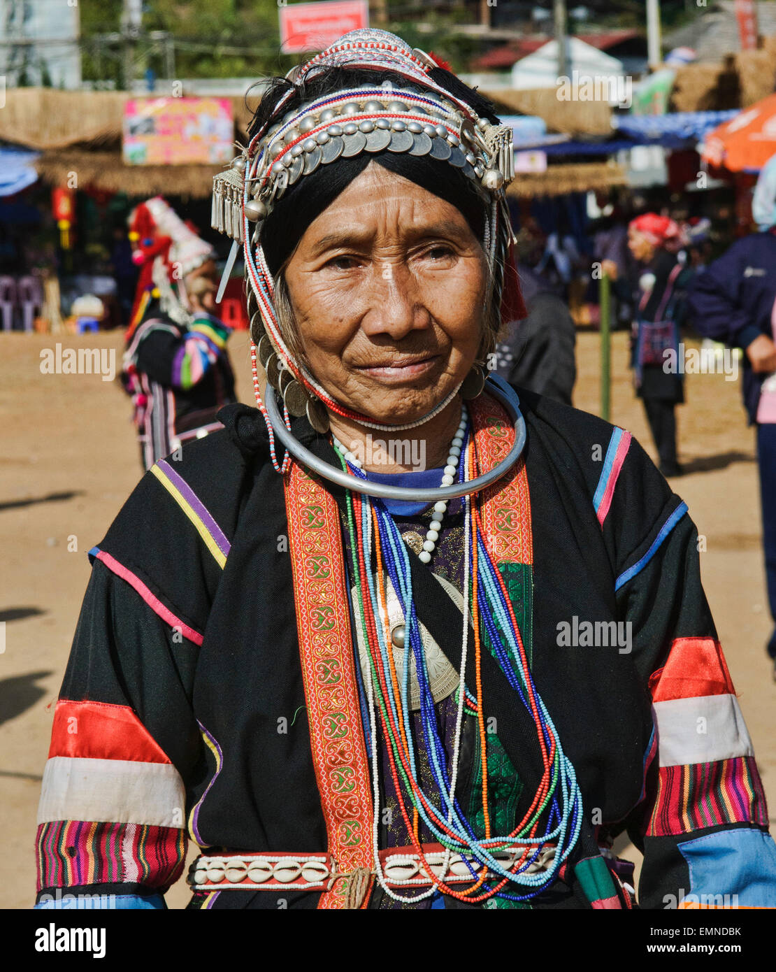 Portrait of an Akha woman during a festival in Doi Mae Salong, Thailand ...
