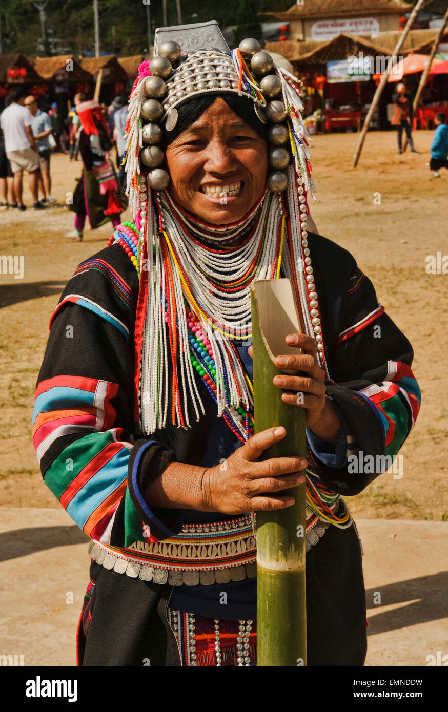 Portrait of a happy Akha woman during a festival in Doi Mae Salong ...