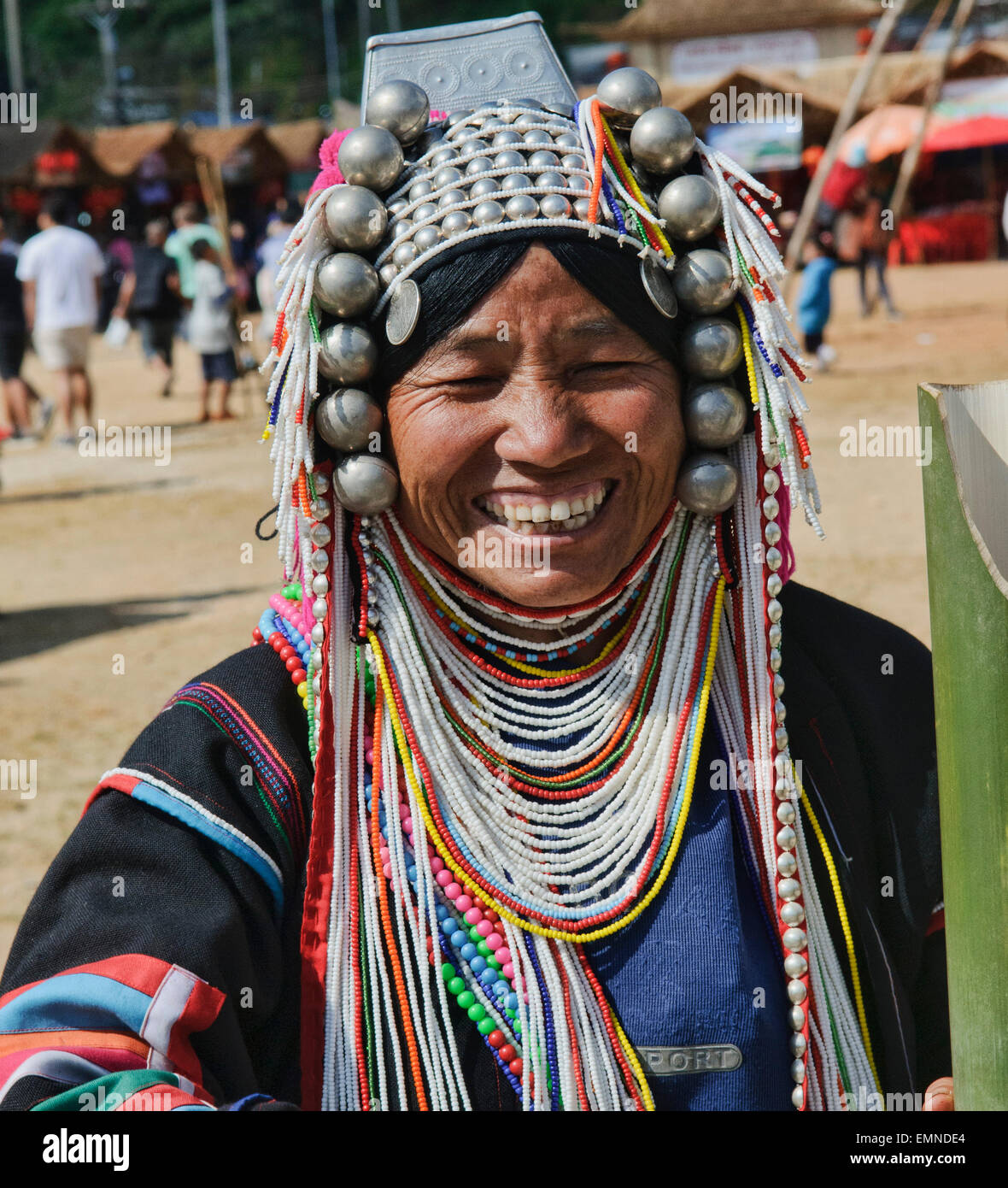 Portrait of a happy Akha woman during a festival in Doi Mae Salong ...