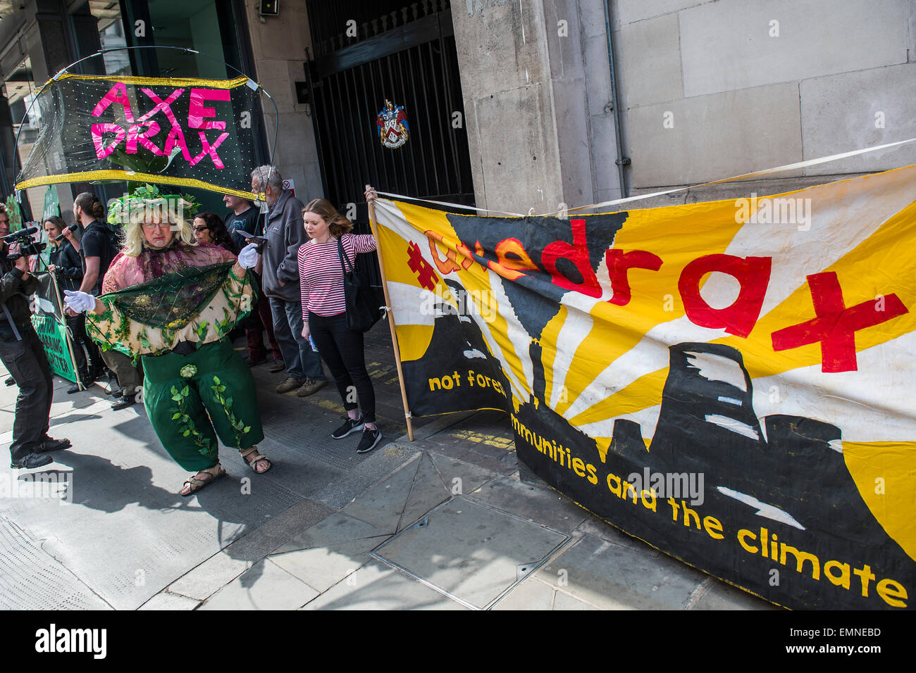 London, UK. 22nd Apr, 2015. Environmental protest at the Drax AGM, the ...