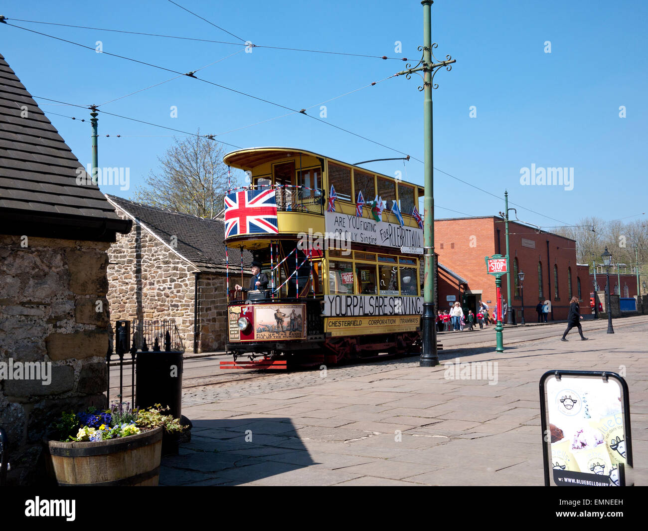 Tram at the Crich Tram Museum, Crich, Matlock, Derbyshire, UK Stock ...