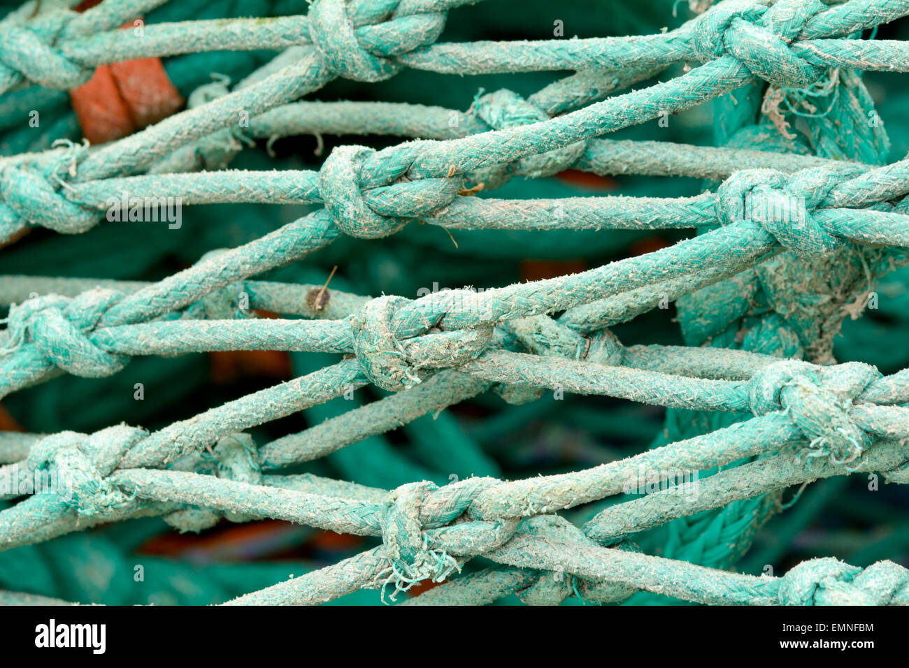 Trawler boat fishing net knot details on boat in Polperro, Cornwall ...