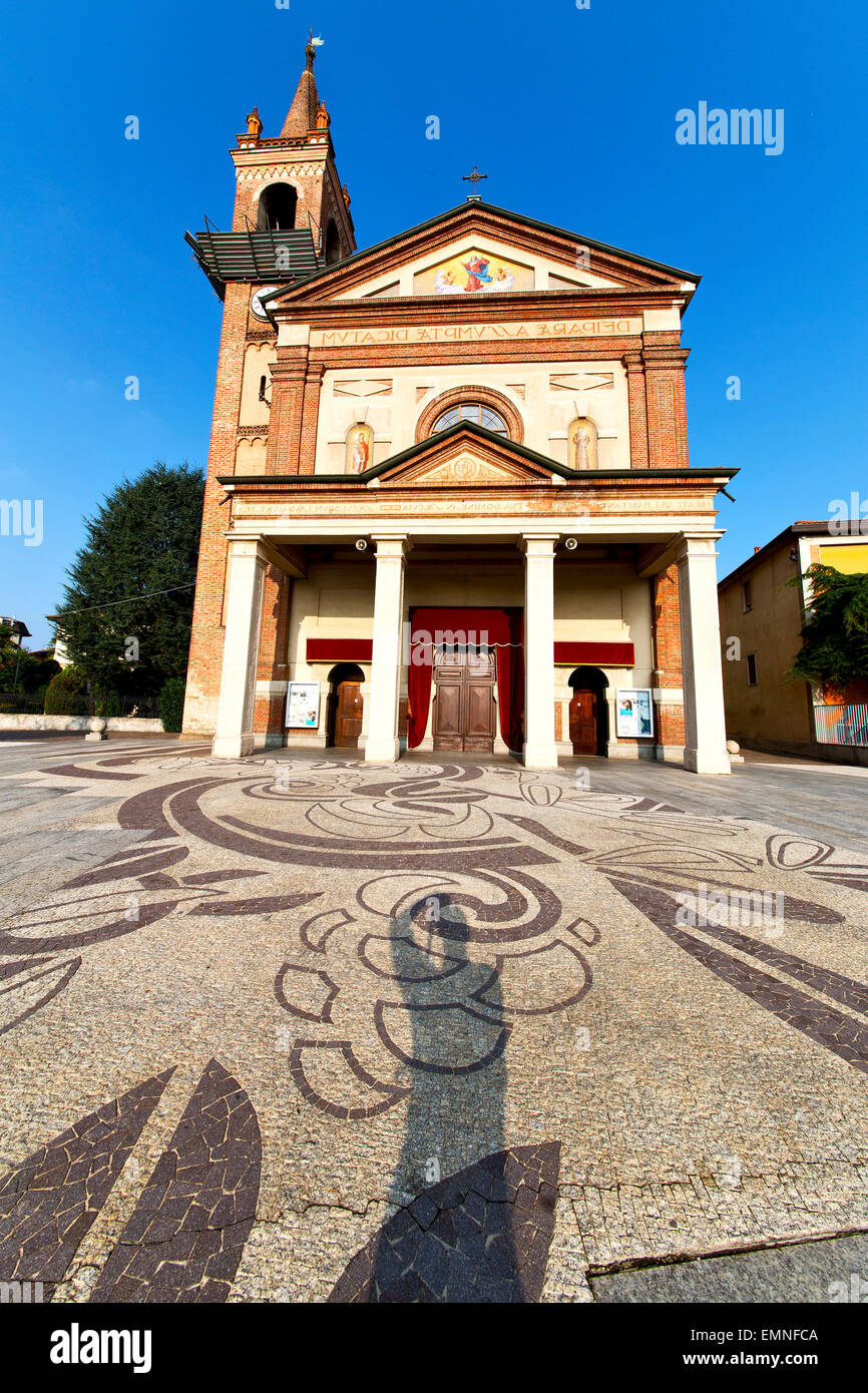 in the parabiago old church closed brick tower sidewalk italy lombardy ...