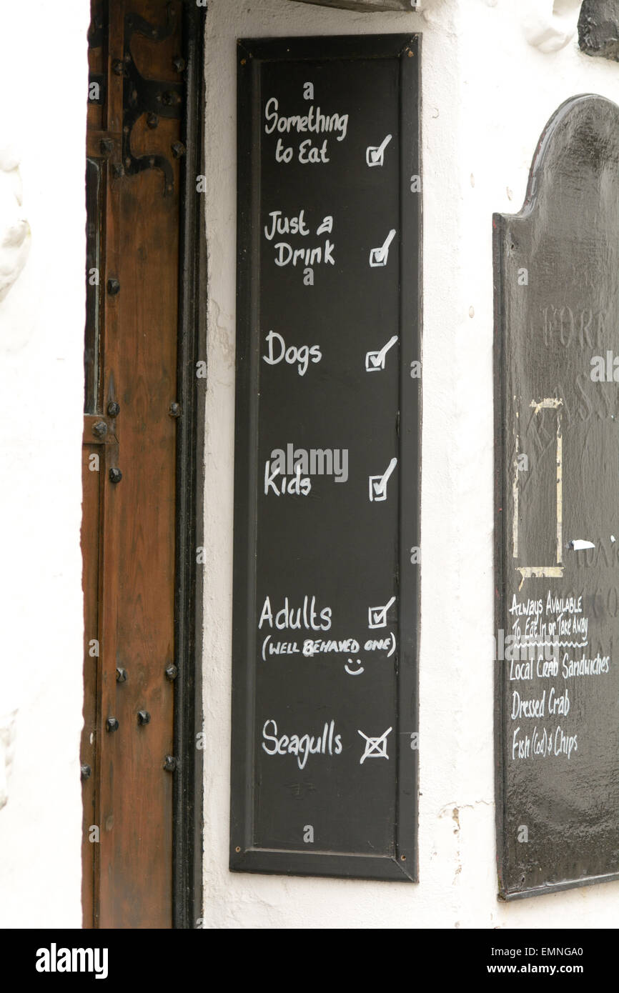 No Seagulls sign in doorway of Ship Inn pub in Polperro, Cornwall ...