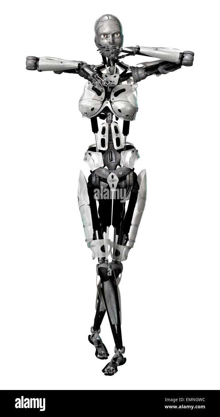 3D digital render of a female cyborg isolated on white background Stock ...