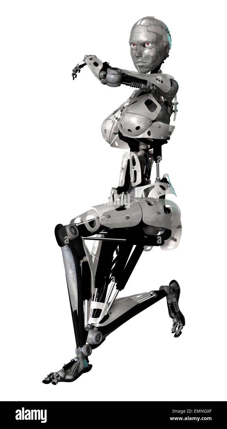 3D digital render of a female cyborg isolated on white background Stock ...
