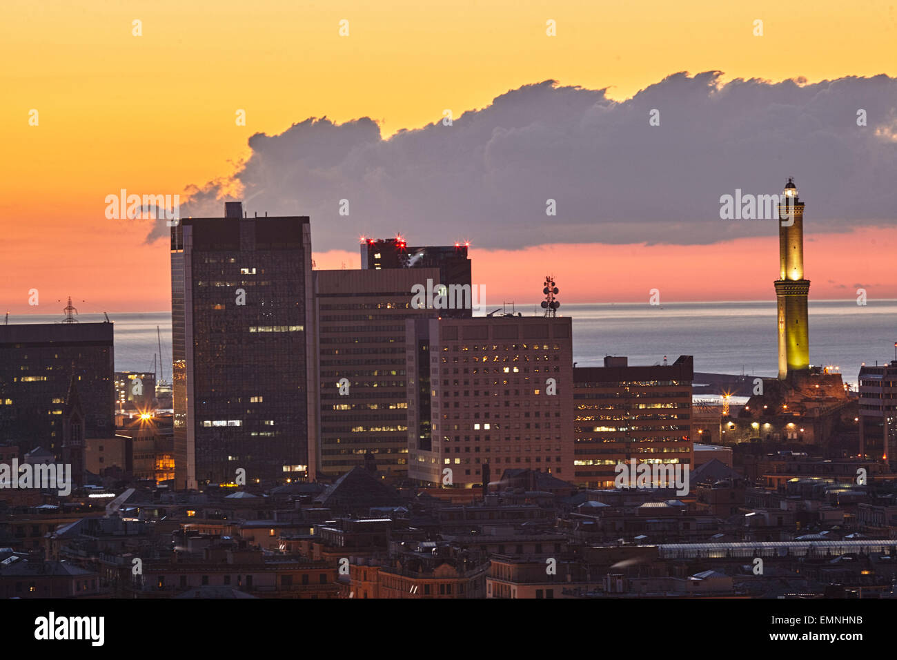 early morning in genoa, italy. lanterna Stock Photo - Alamy