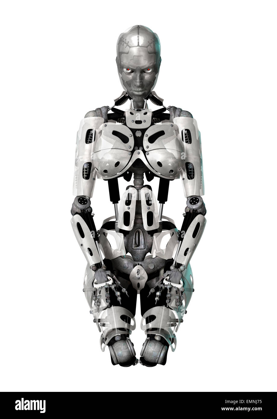 3D digital render of a female cyborg isolated on white background Stock ...