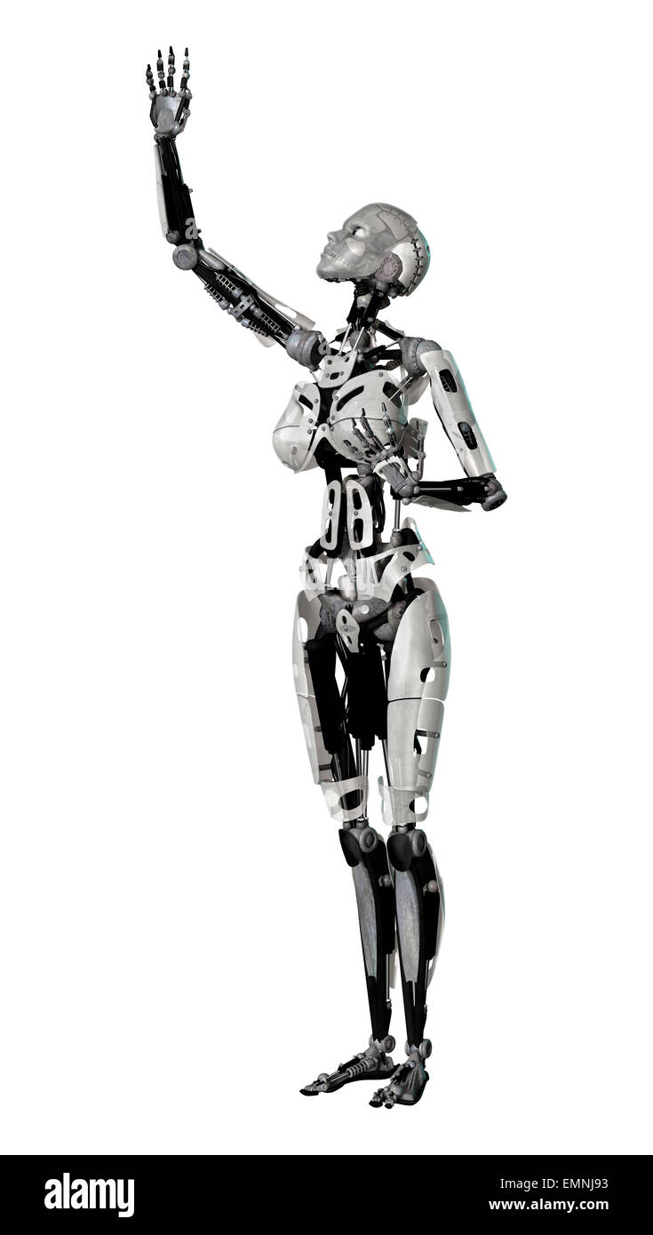3D digital render of a female cyborg isolated on white background Stock ...