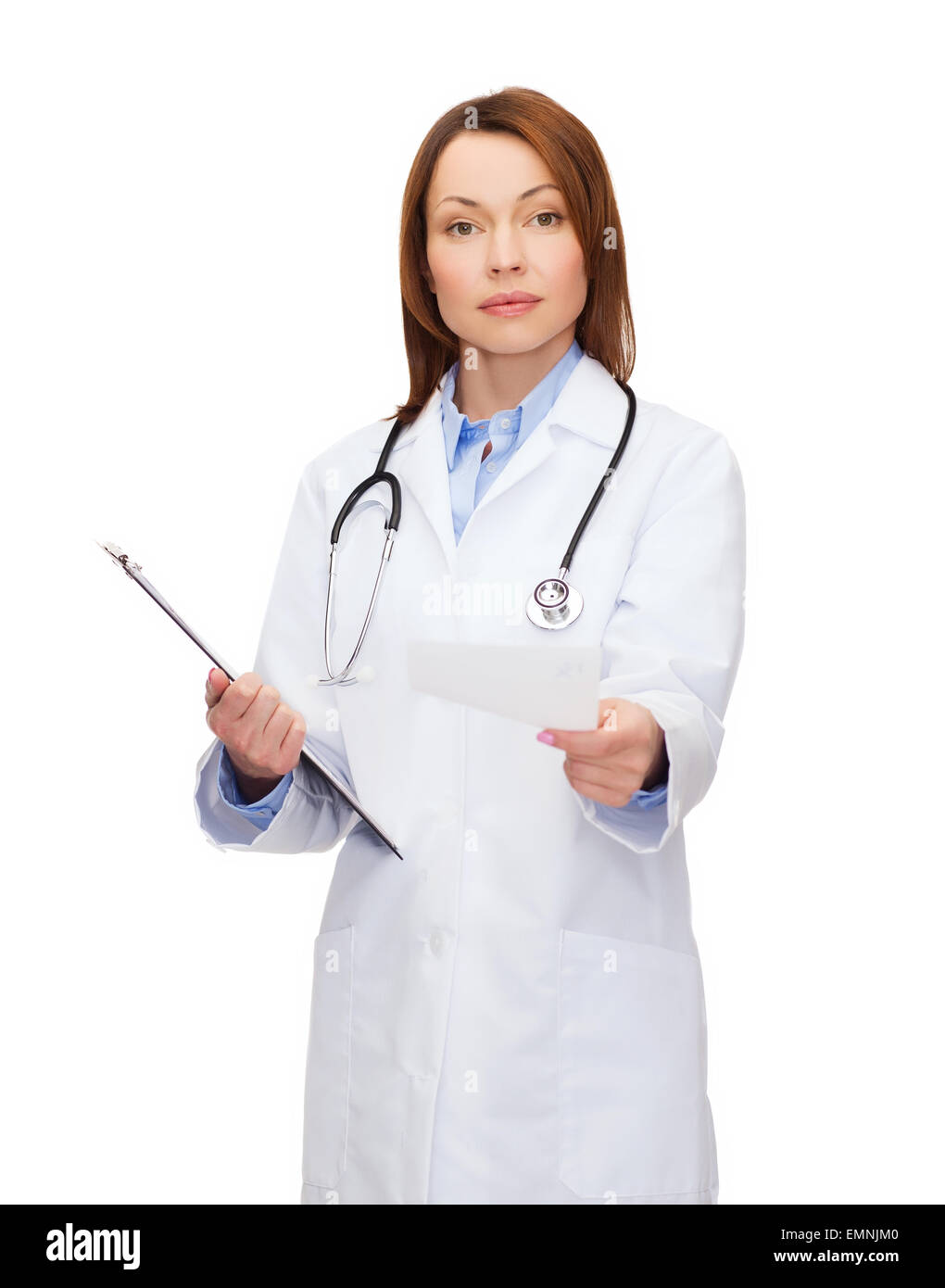 calm female doctor with clipboard Stock Photo - Alamy