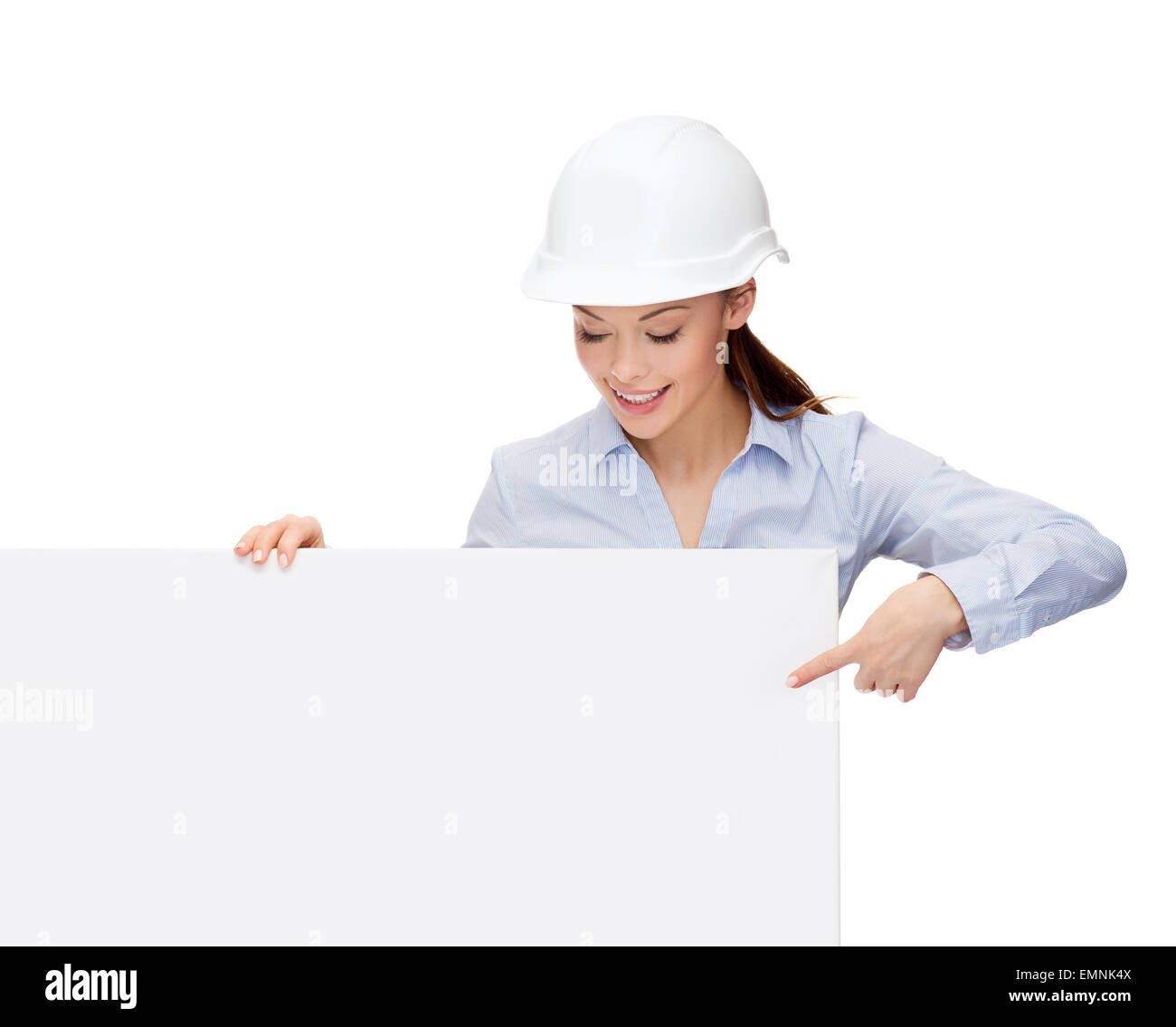 Hispanic woman pointing finger building hi-res stock photography and ...
