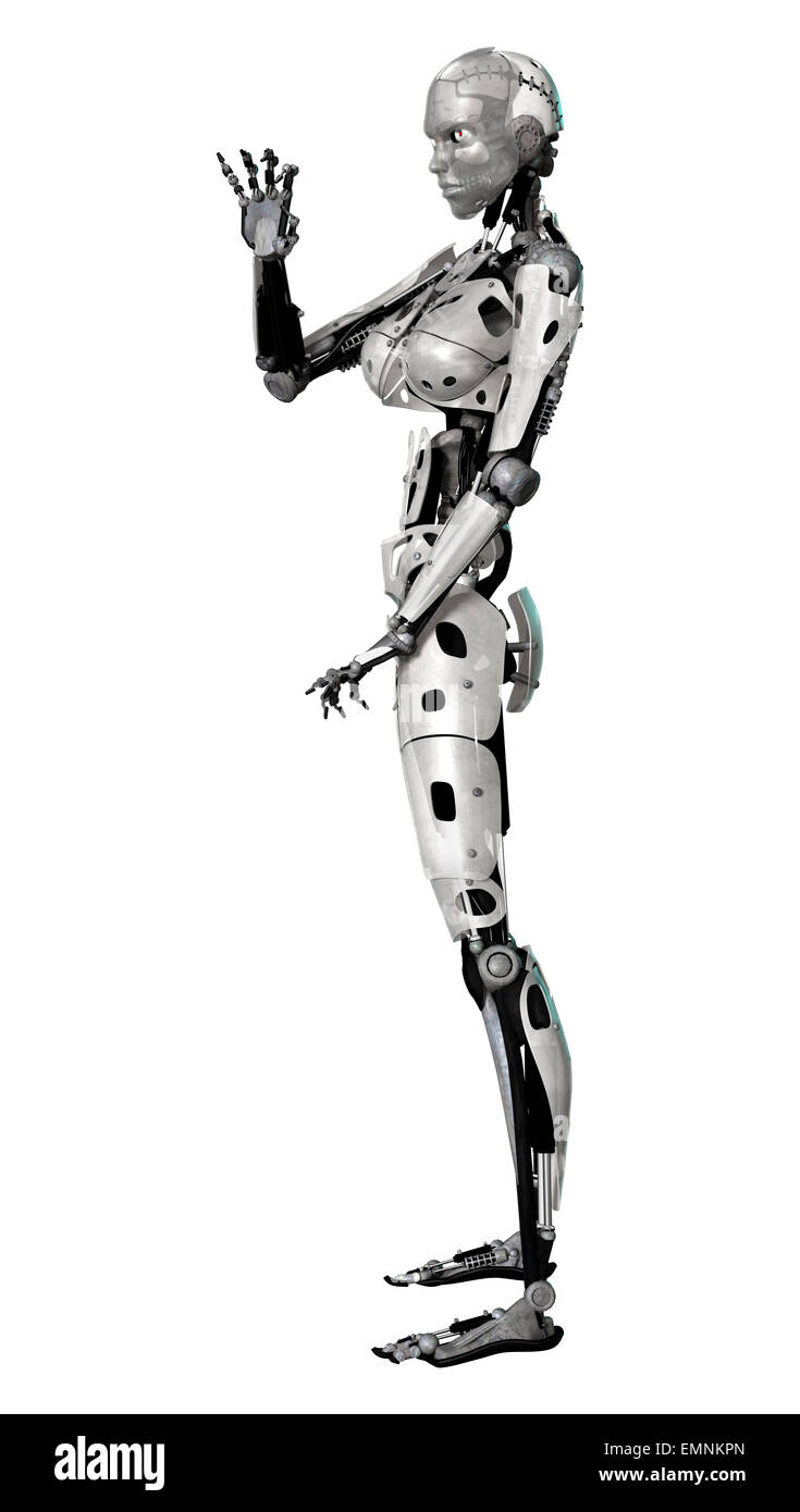 3D digital render of a female cyborg isolated on white background Stock ...