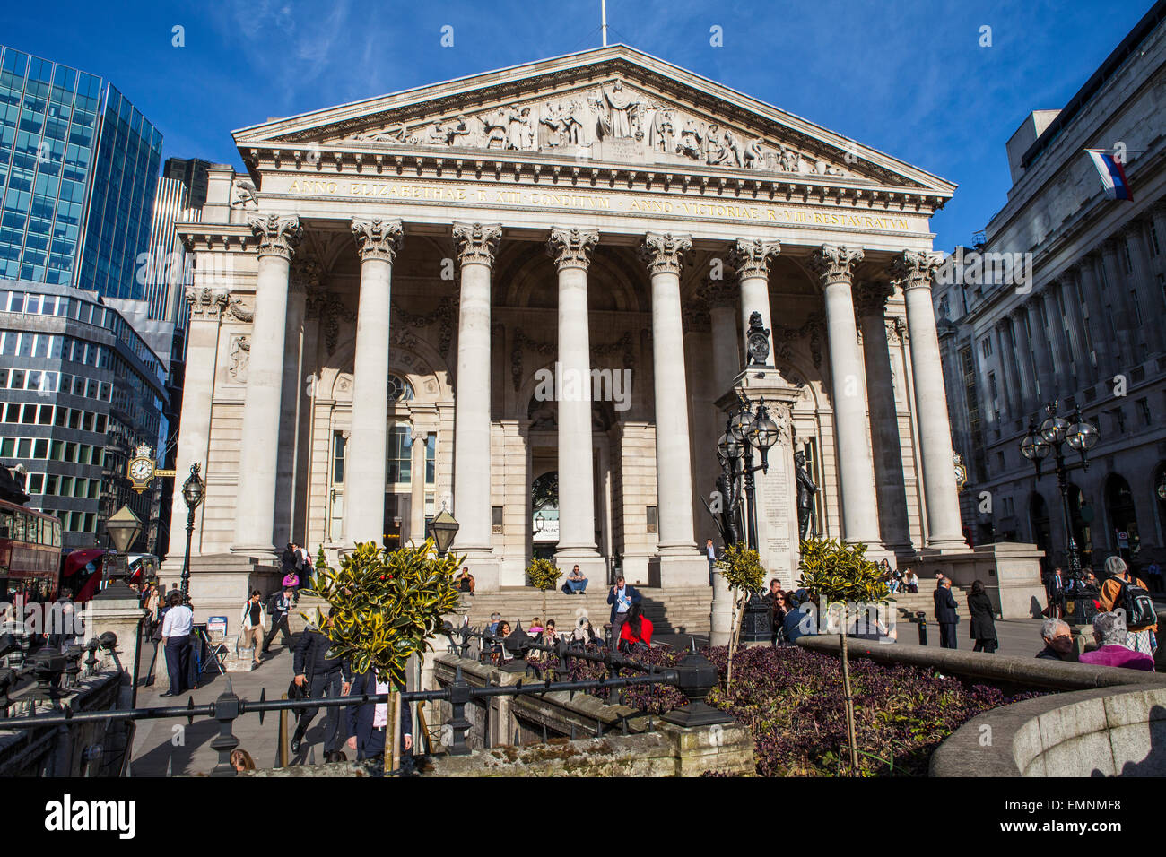 LONDON, UK - APRIL 20TH 2015: A view of the Royal Exchange in the City ...
