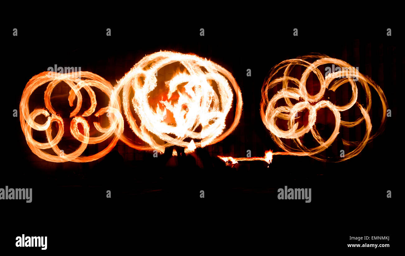 Fire Show Flaming Trails Stock Photo - Alamy