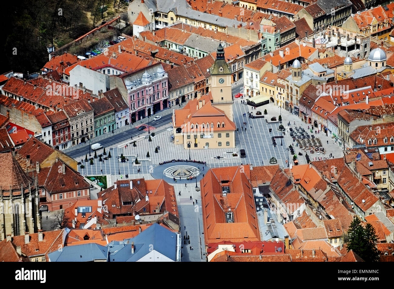 Aerial view with the old town of medieval city of Brasov Stock Photo ...