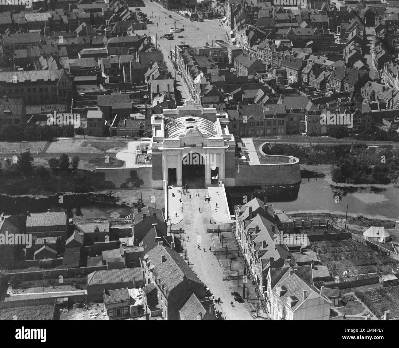 Aerial view of the Menin Gate Memorial, Ypres, Belgium. Circa 1920s ...