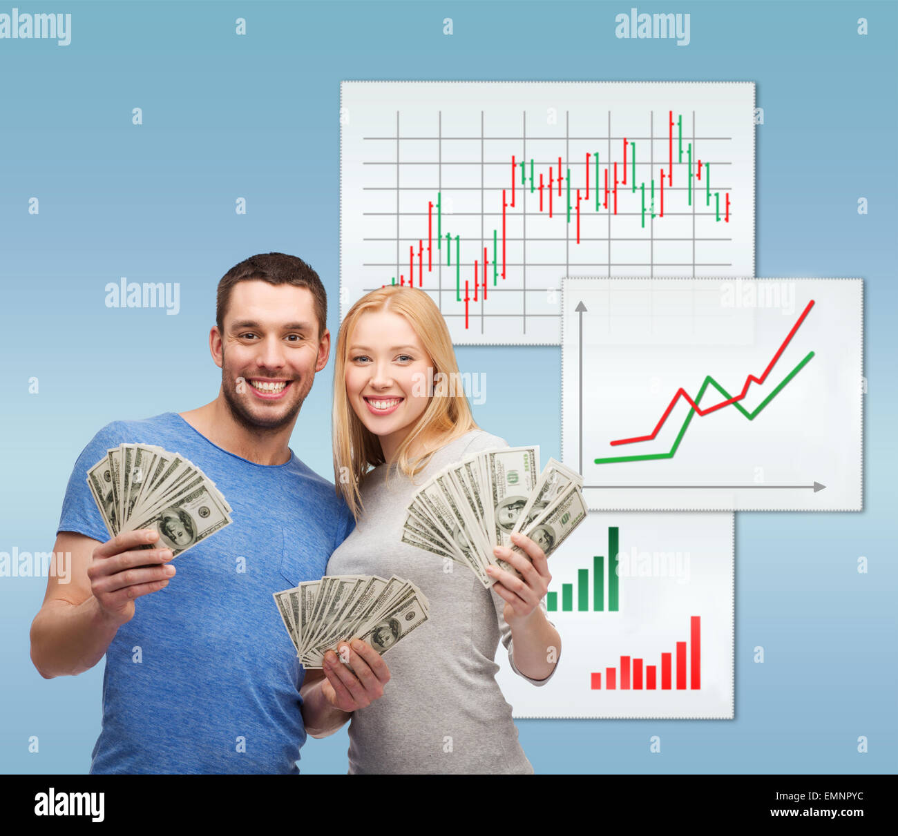 smiling couple holding dollar cash money Stock Photo - Alamy