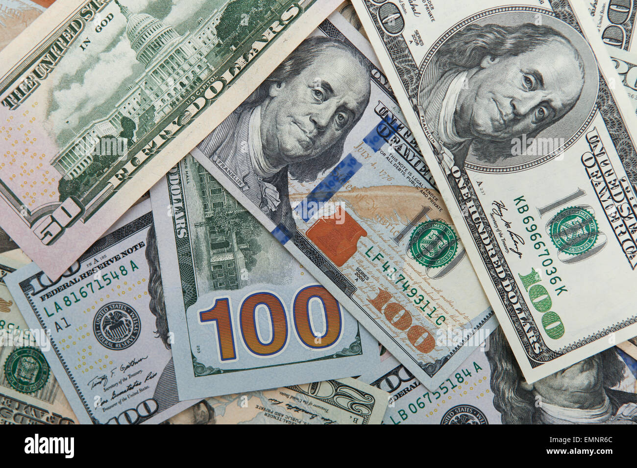 American Dollar notes background including the new blue notes Stock ...