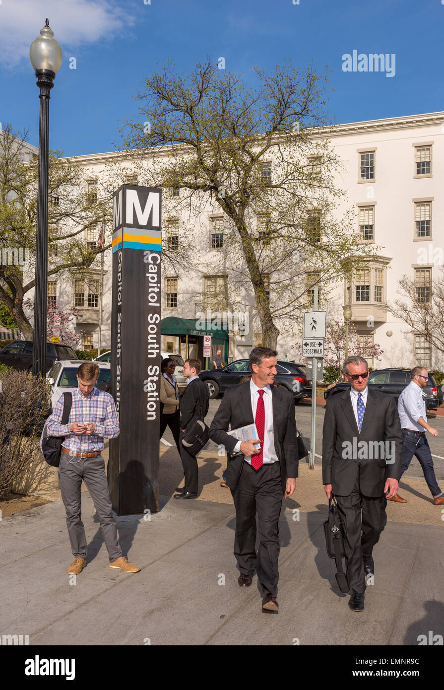 WASHINGTON, DC, USA - Capitol South Metro station sign and people, on ...