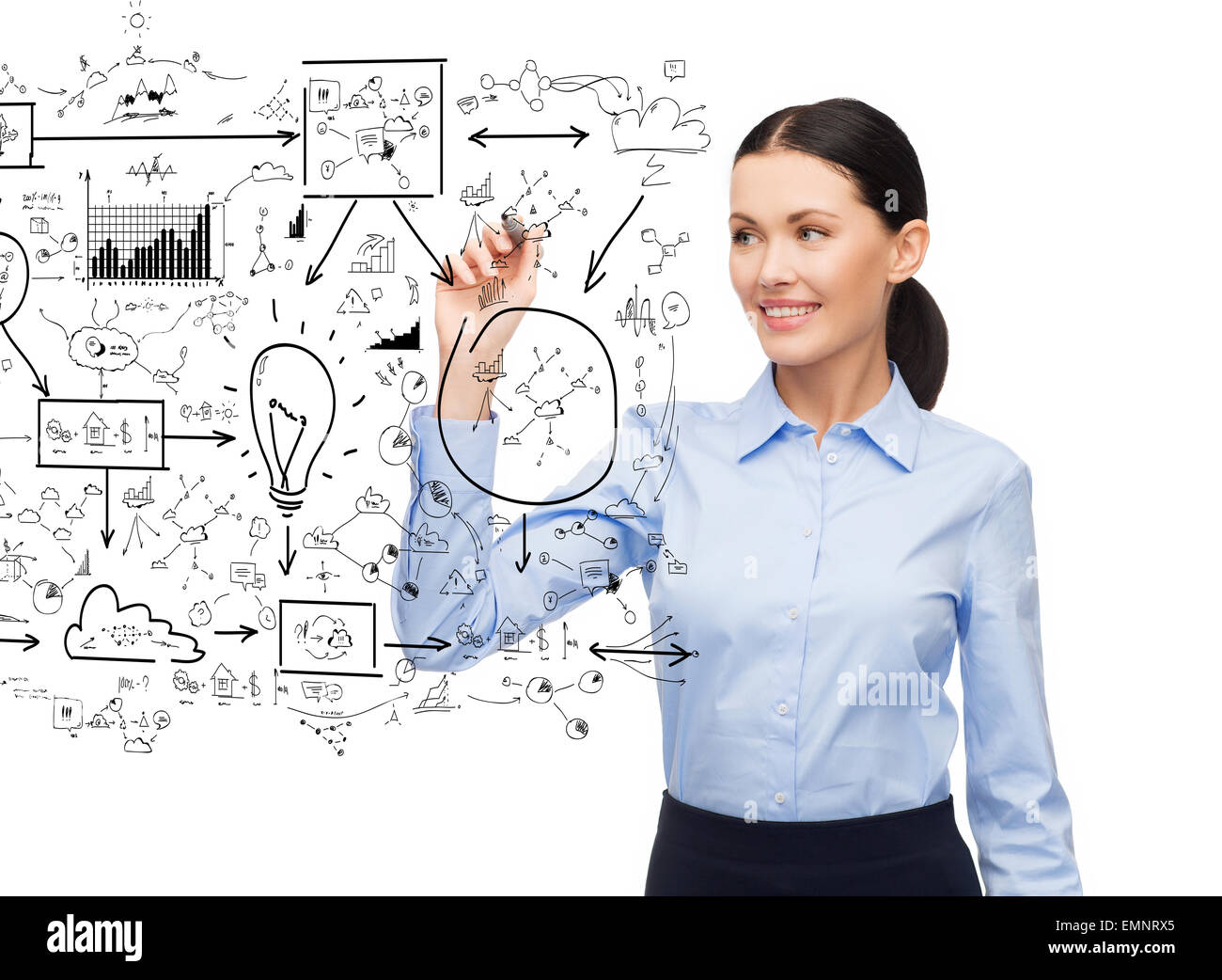 businesswoman writing plan in the air Stock Photo - Alamy
