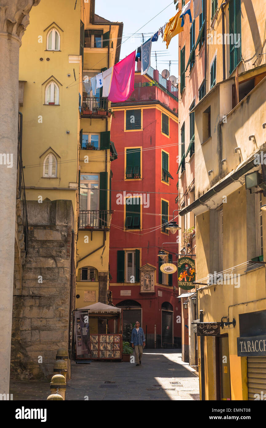 Genoa alley, view of a typical narrow street in the medieval centre of ...