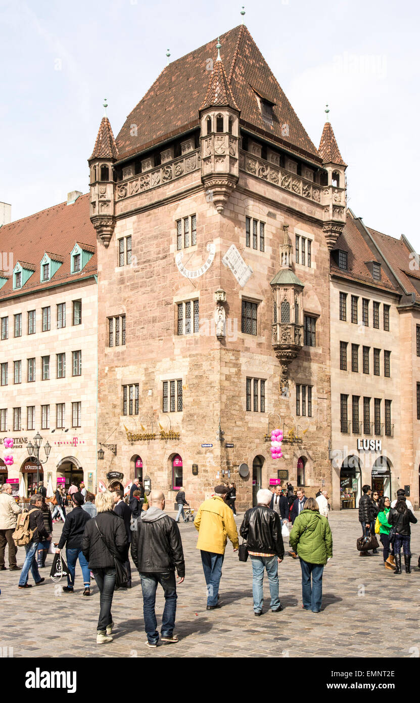 NUERNBERG, GERMANY - APRIL 9: Tourist at the Nassauer Haus in Nuernberg ...