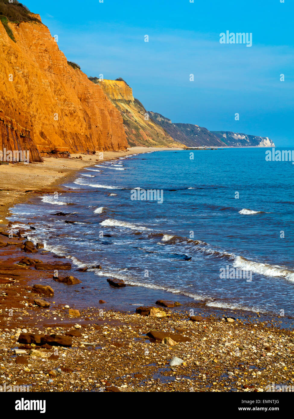 View looking east along the beach at Sidmouth South Devon England UK ...