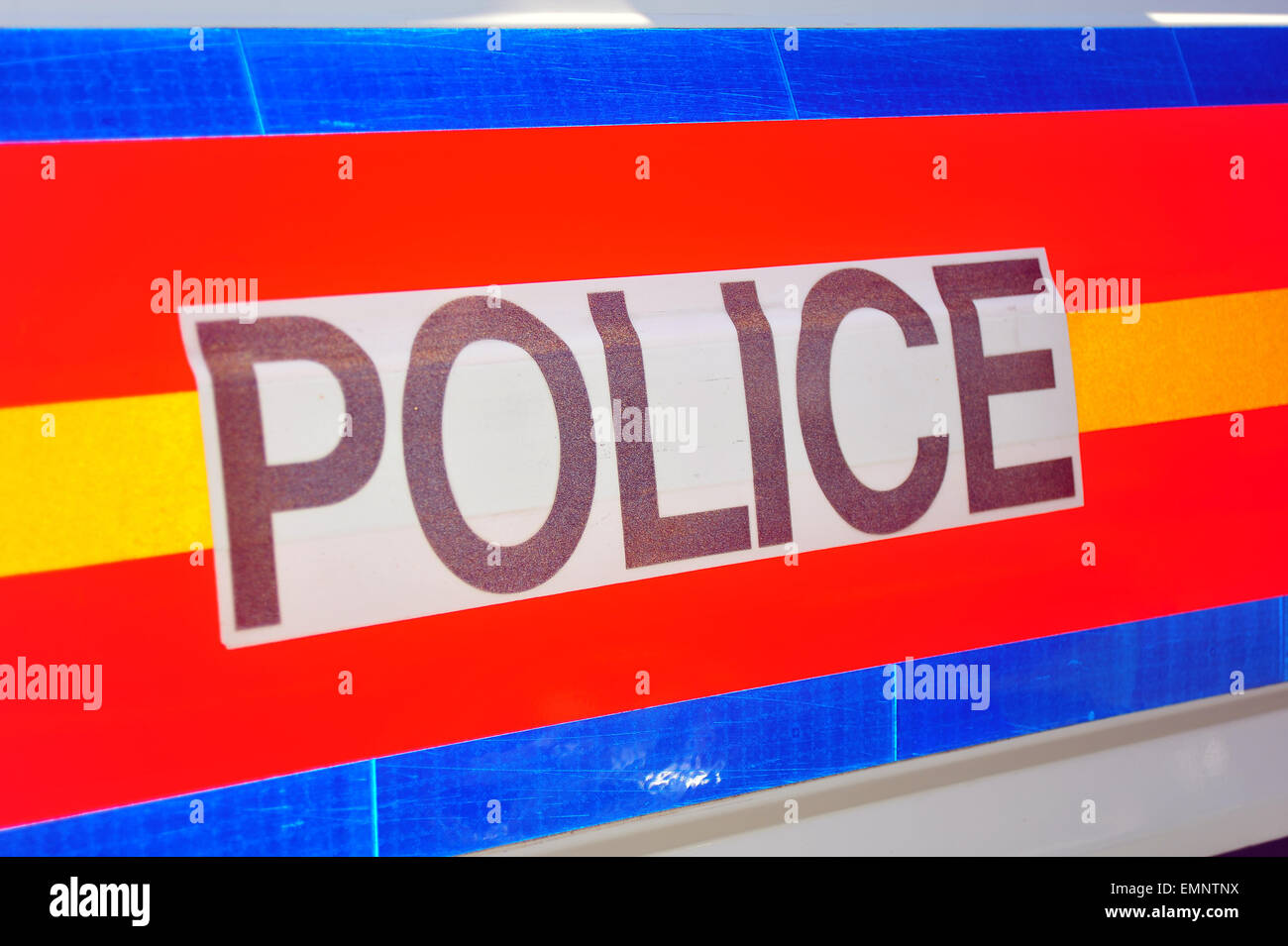 A reflective Police sticker on the side of a classic British police car ...