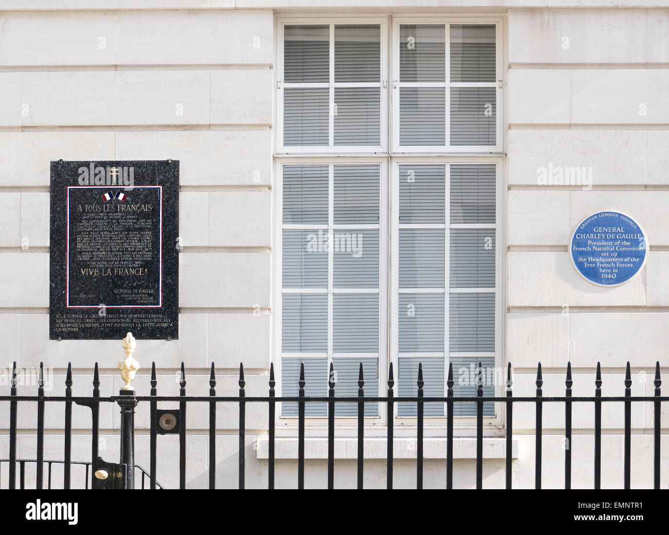 Plaques to General de Gaulle on the wall of the house in London where ...