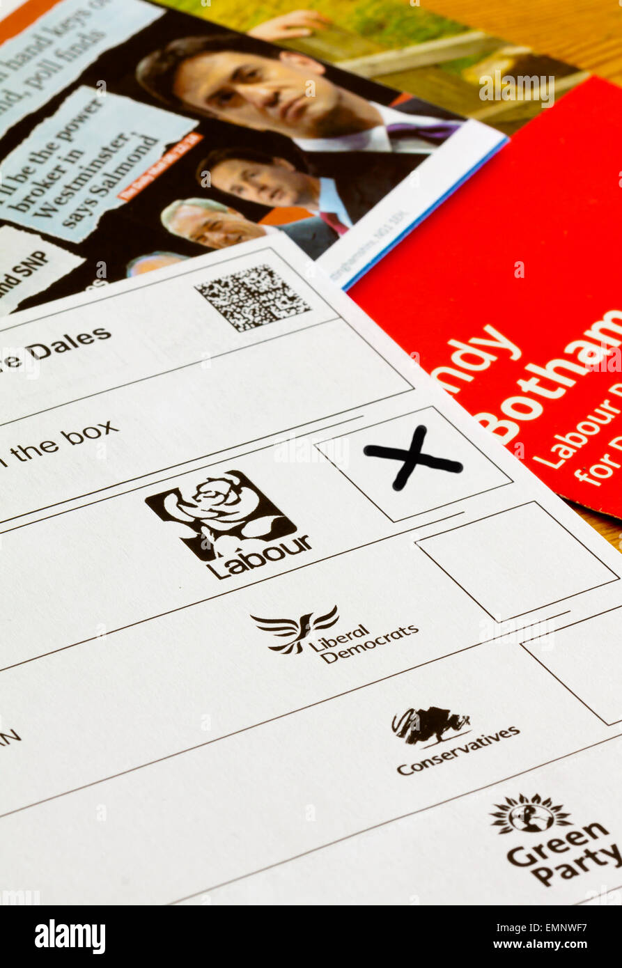 UK General Election ballot paper with boxes marked for voting for ...