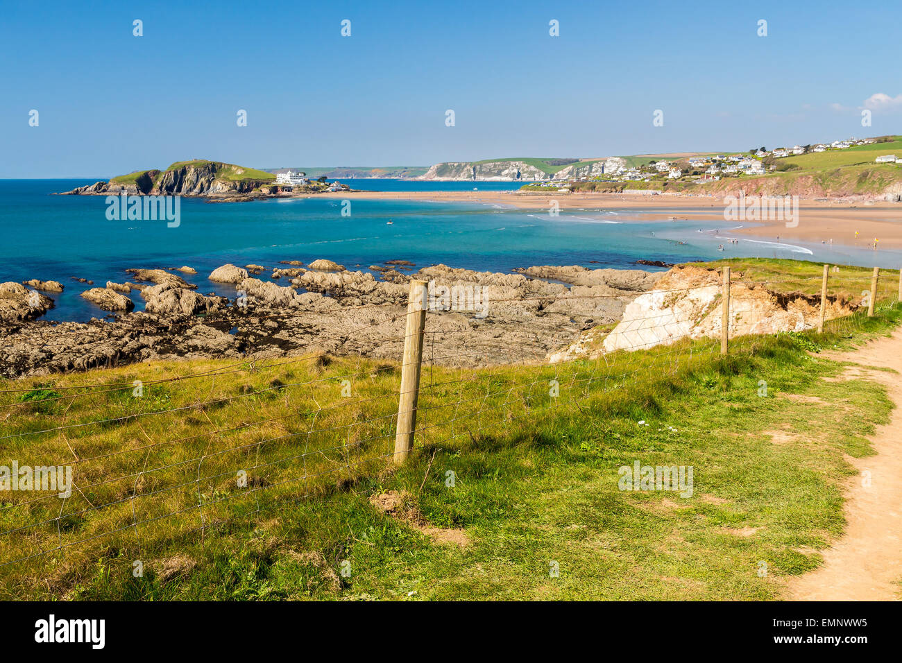 Approaching Bantham Beach on the coast path Devon England UK Europe ...