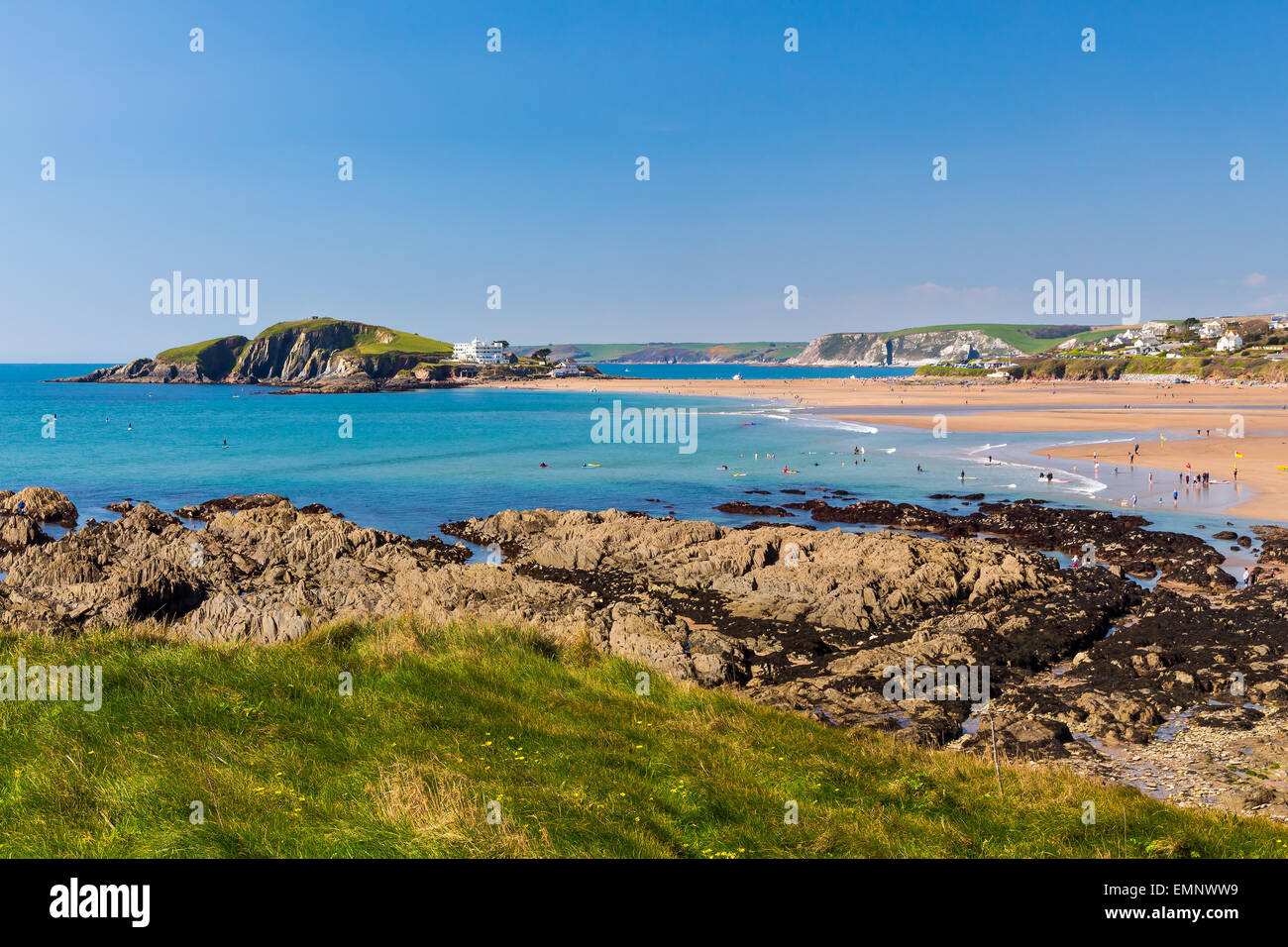 Views towards Burgh Island as seen from Bantham Devon England UK Europe ...
