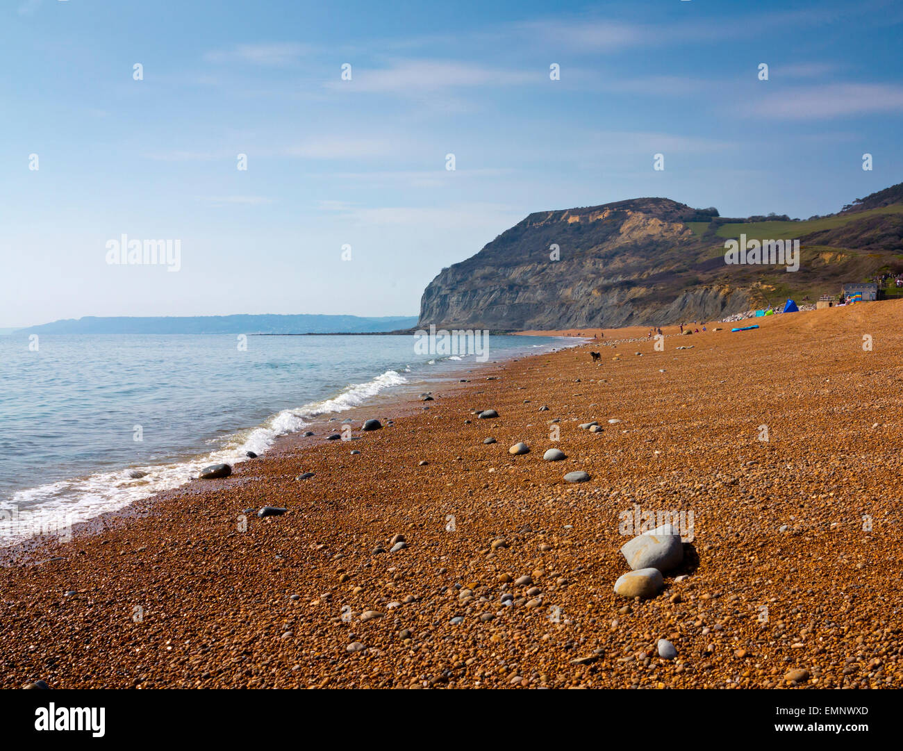 View looking west towards the summit of Golden Cap from the beach at ...