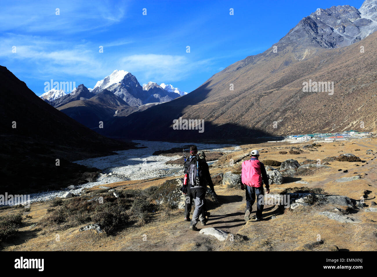 Trekkers at Pheriche village, Pheriche Pass, Everest base camp trek ...