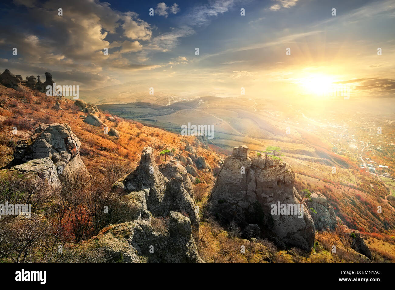 Beautiful cliffs in the autumn at sunrise Stock Photo - Alamy