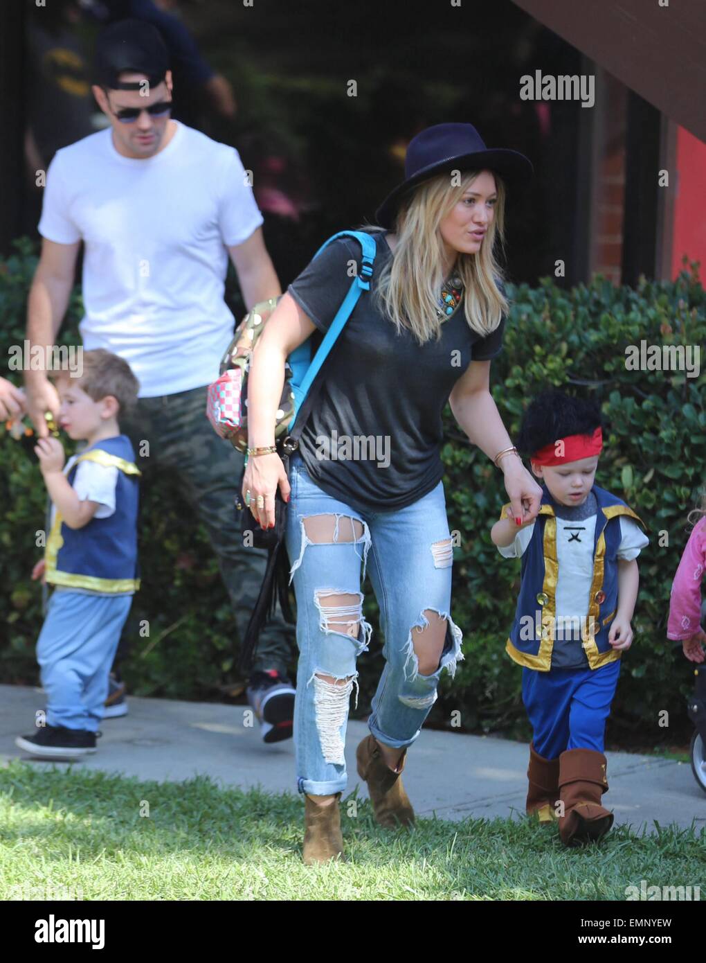 Hilary Duff, Mike Comrie, and their son Luca Comrie arrive at Luca's ...