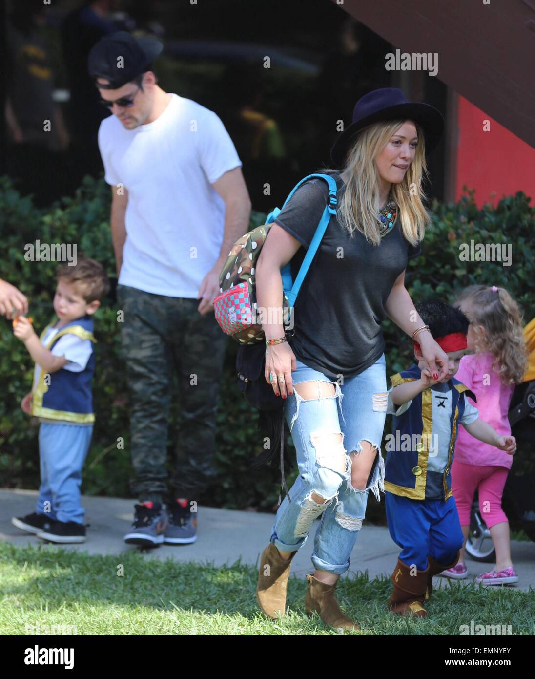Hilary Duff, Mike Comrie, and their son Luca Comrie arrive at Luca's ...