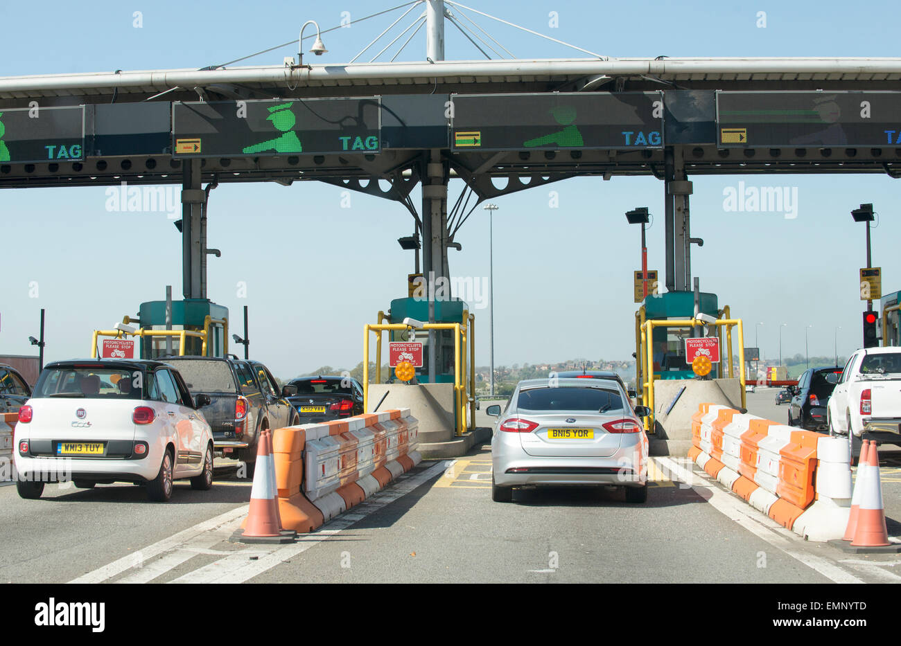 Motorists using toll station at the Severn Bridge M4 motorway Situated ...