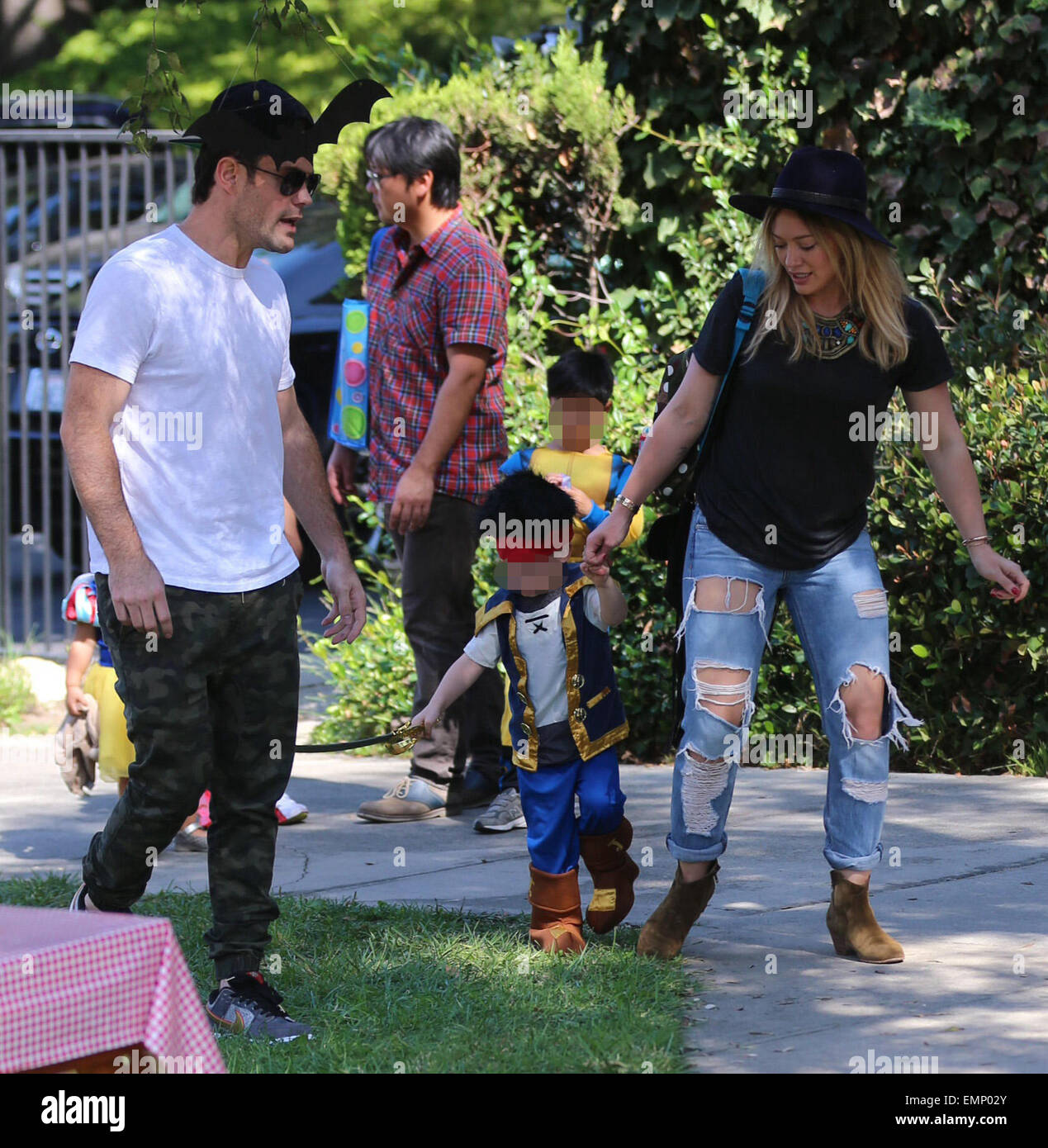 Hilary Duff, Mike Comrie, and their son Luca Comrie arrive at Luca's ...
