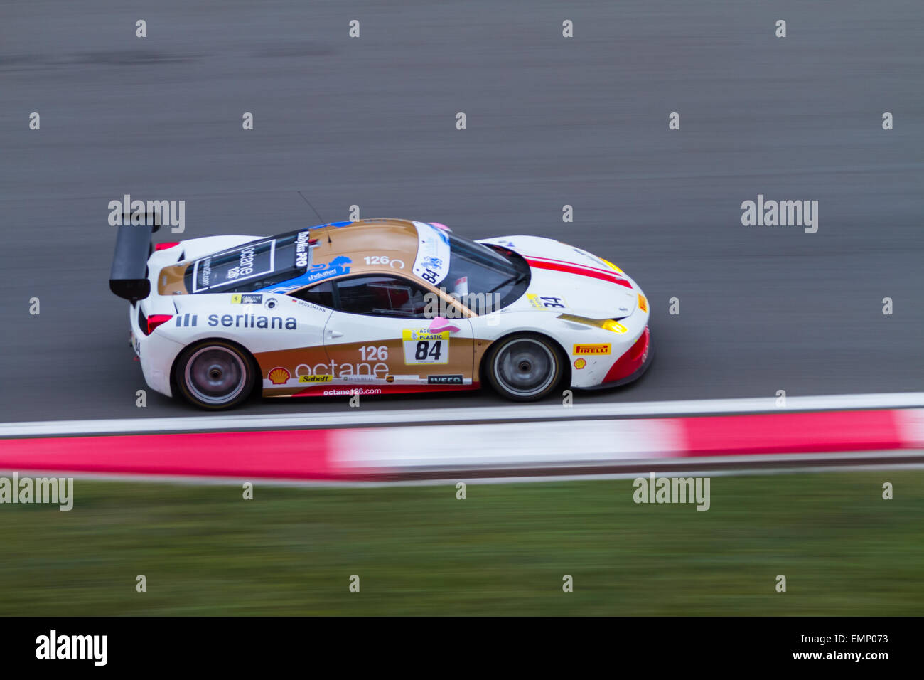 ISTANBUL, TURKEY - OCTOBER 26, 2014: Bjorn Grossmann drives Ferrari 458 ...