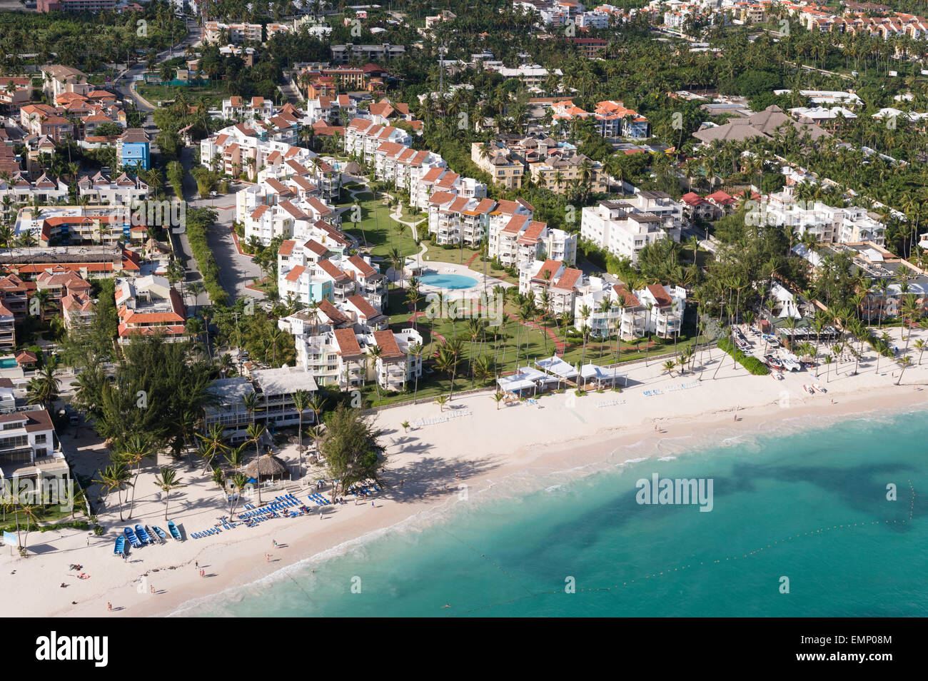 Aerial view of beach along Playa Turquesa Ocean Club, Punta Cana Stock ...