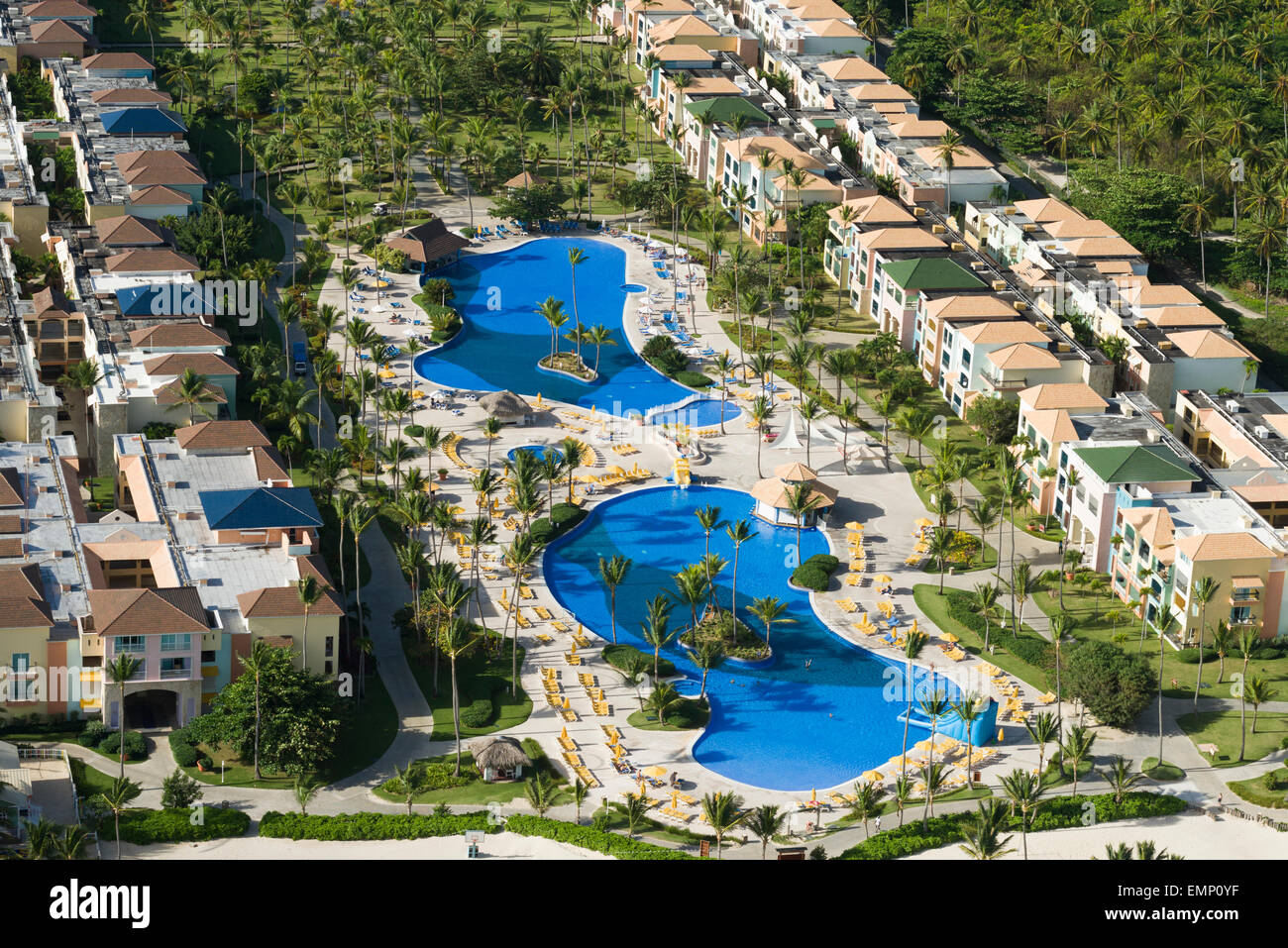 Aerial view of swimming pool in a resort Stock Photo - Alamy