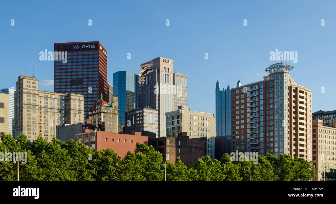 Pittsburgh Pennsylvania Downtown Skyline Buildings at Sunset. View from ...