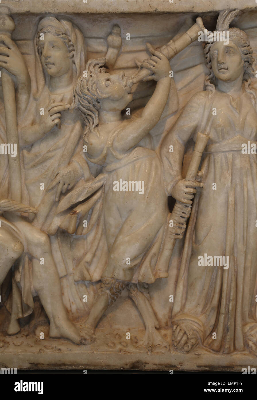 Roman sarcophagus with the contest between The Muses and the Sirens ...