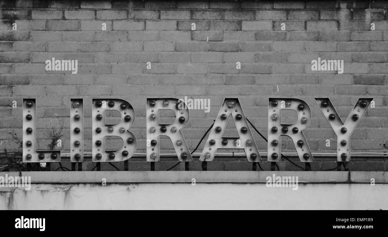 old library lights sign rundown, with the Internet and technology, e ...