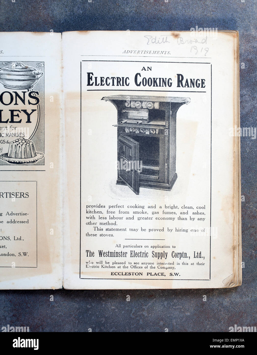 Old Advert for an Electric Cooking Range from the Westminster Electric ...